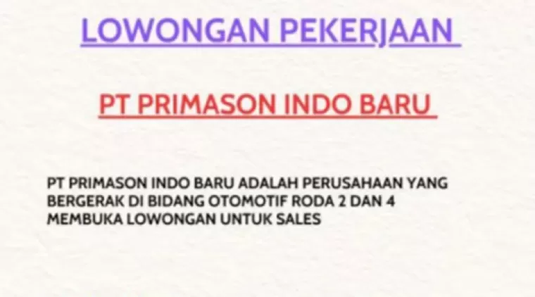 Lowongan Sales di PT. Primason Indo Baru, Syarat dan Cara Melamar ...